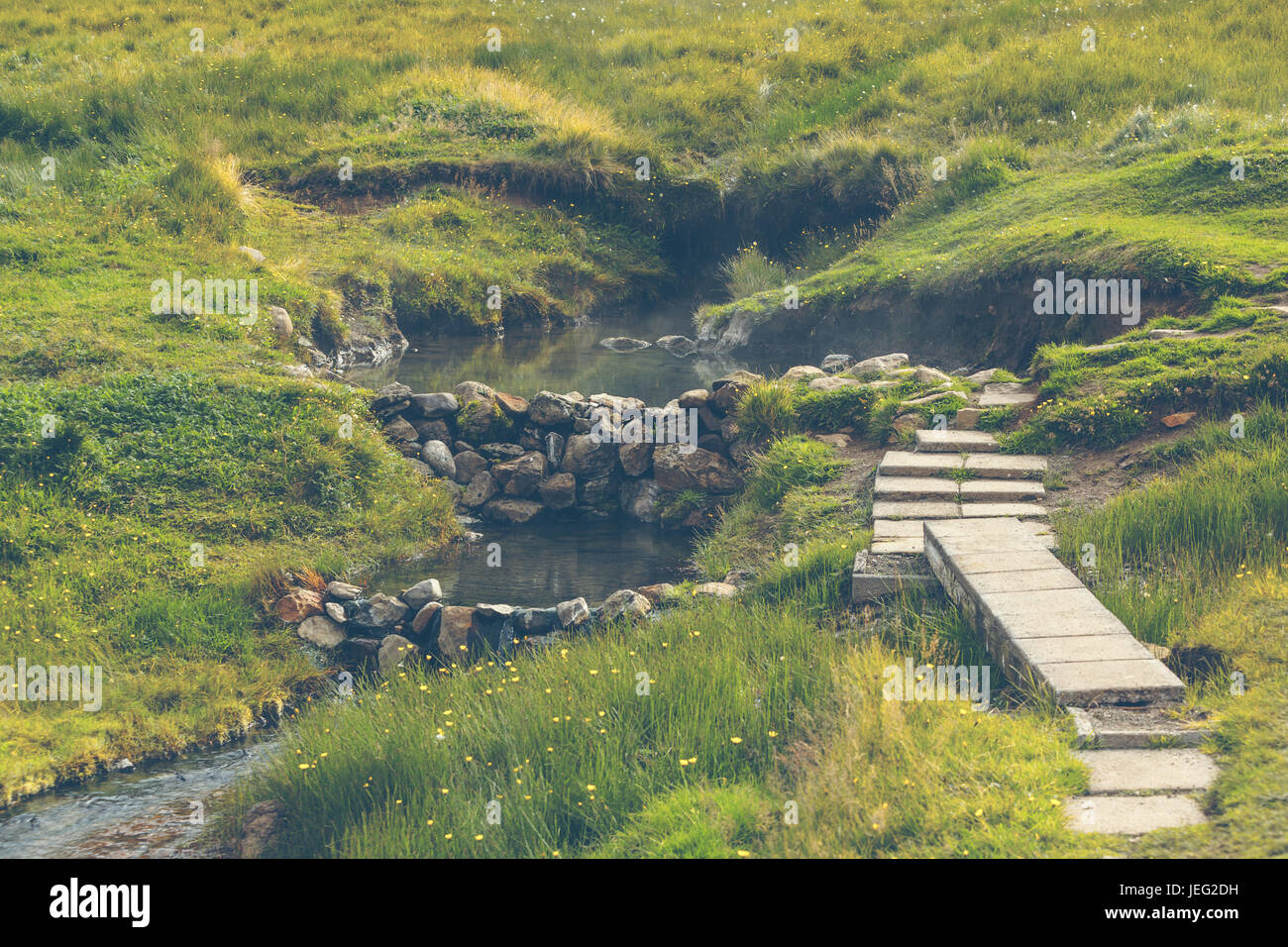 Hot spring outdoor bath in Iceland. Nordic calm nature Stock Photo - Alamy