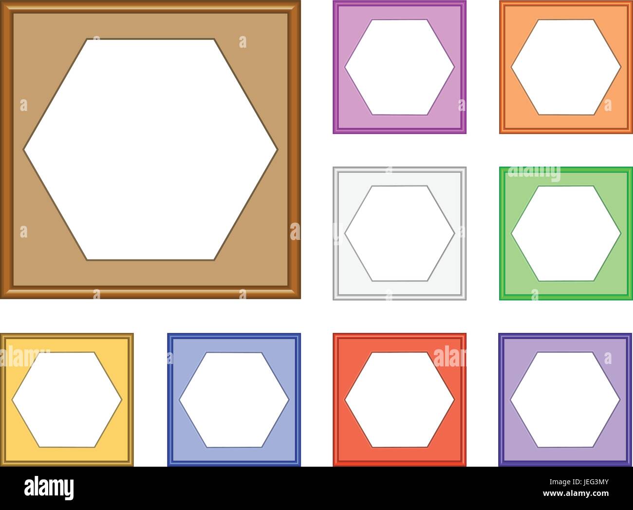 colorful modern style of square frame with hexagon inside for image, 3d ...