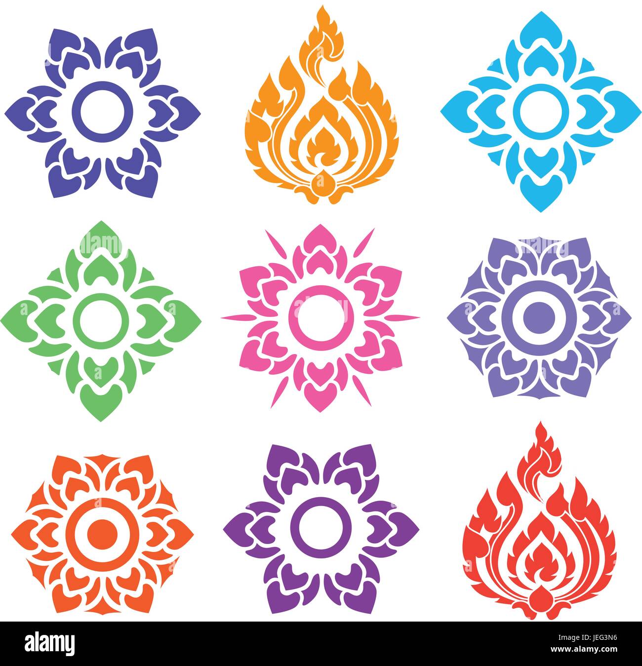 colorful floral and leaves of Thai pattern on white background, vector ...