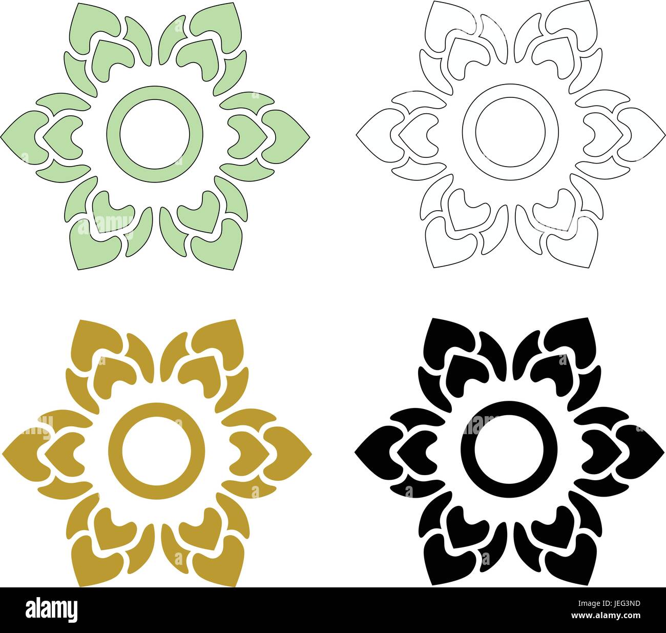 beautiful flower vector set of Thai pattern art on white background ...