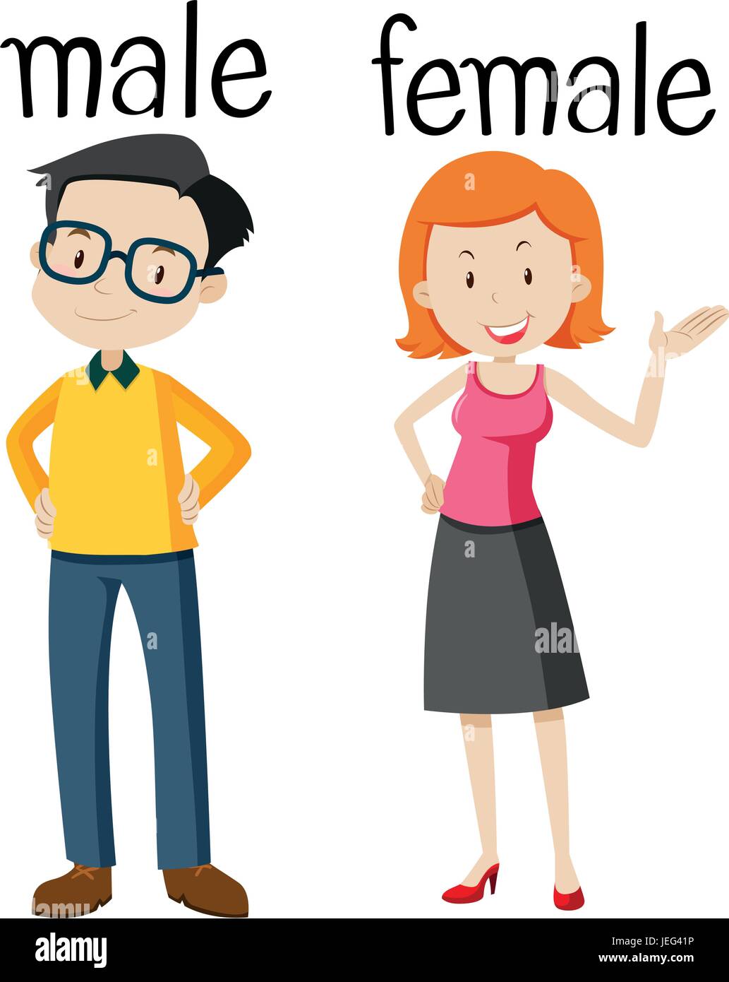 Opposite wordcard for male and female illustration Stock Vector Image ...