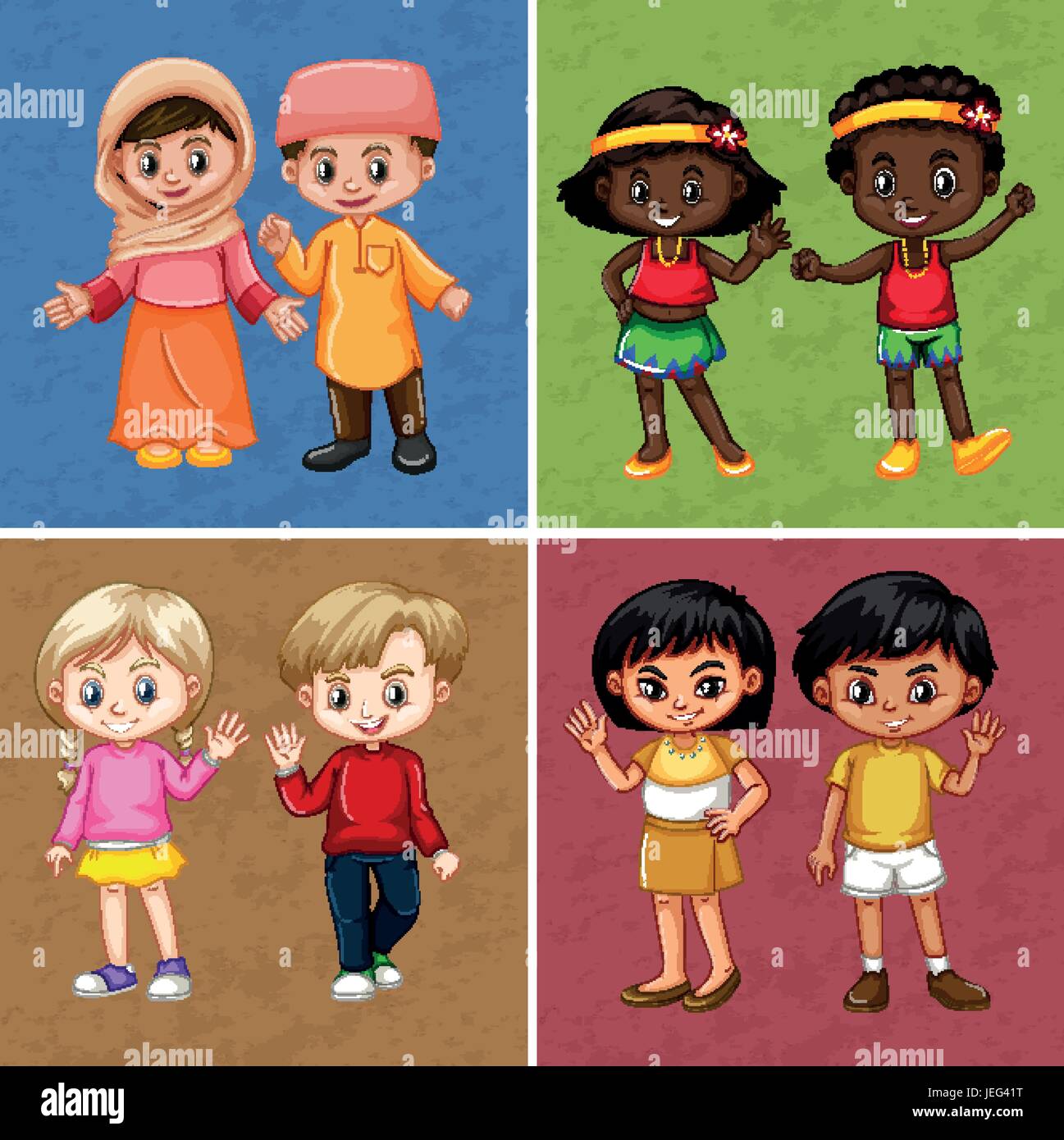 Children on four different color background illustration Stock Vector ...