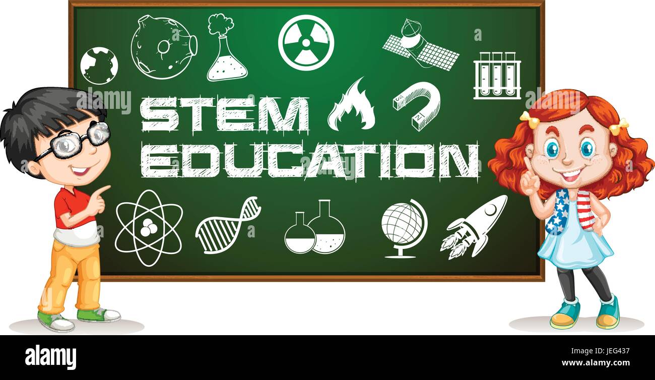 Two kids with stem education on board illustration Stock Vector Image ...