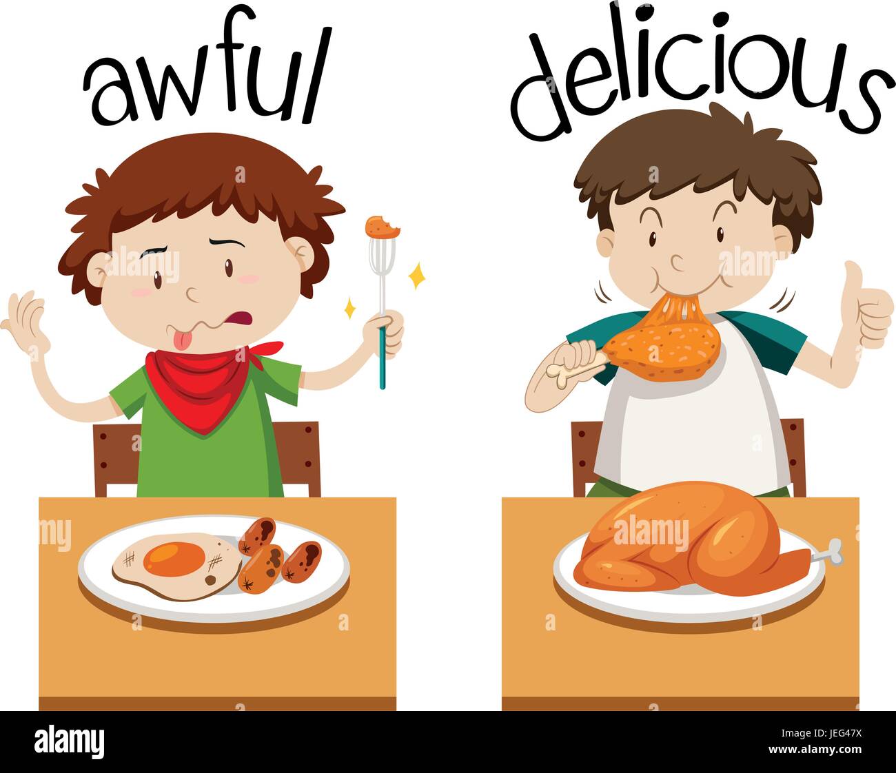 Opposite words for awful and delicious illustration Stock Vector Image ...