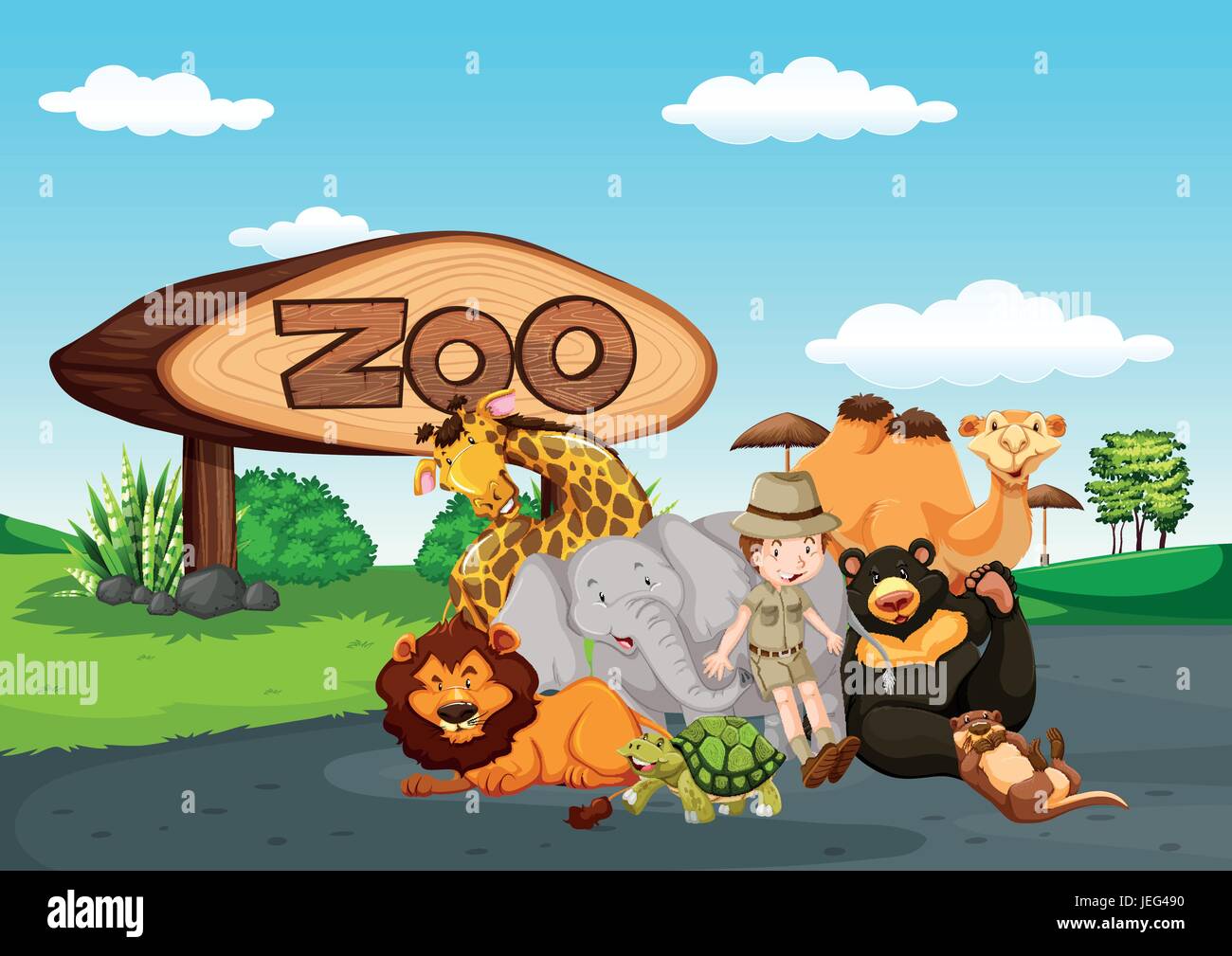 Zoo scene with many wild animals illustration Stock Vector Image & Art ...