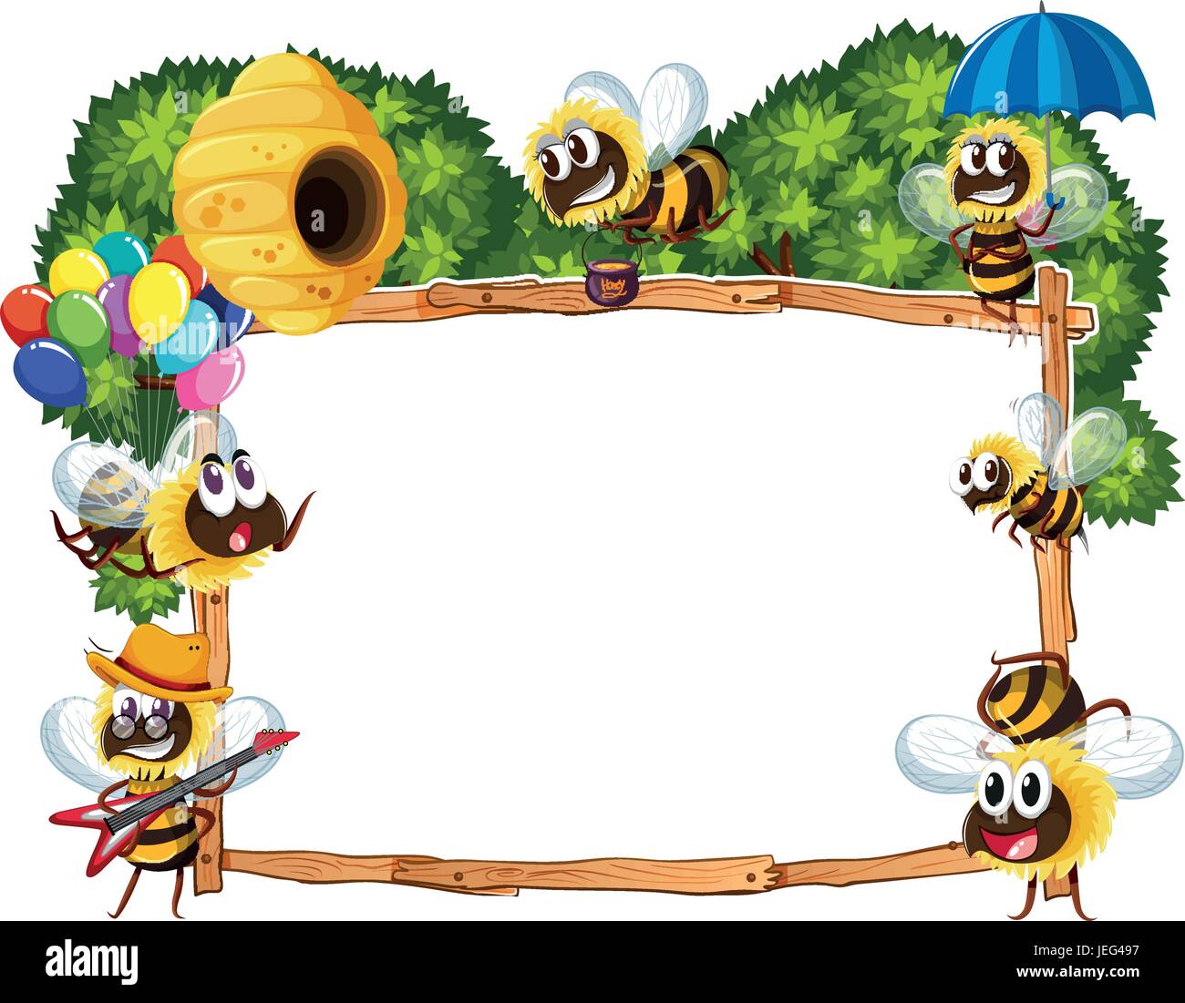 Border template with bees flying illustration Stock Vector Image & Art ...