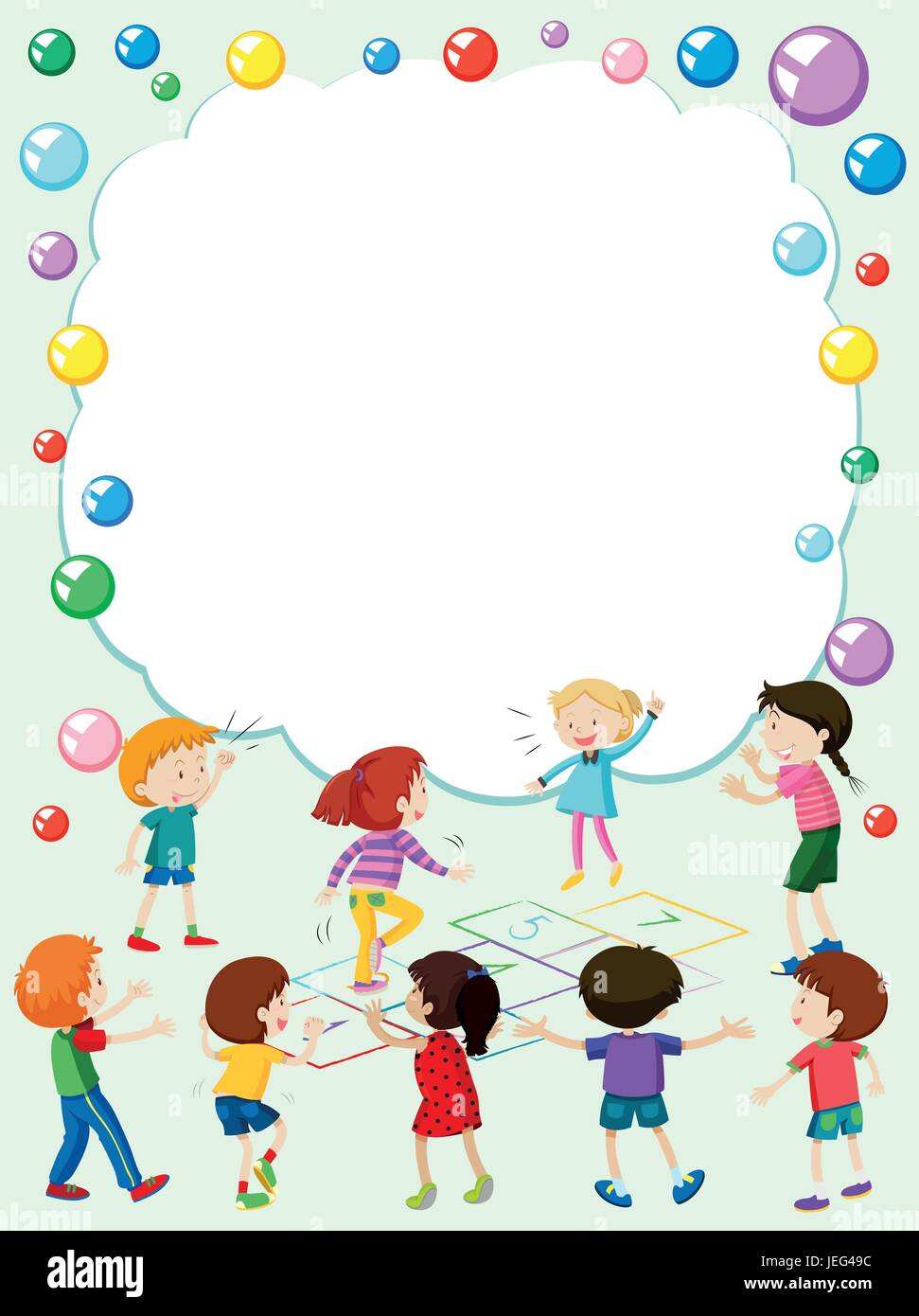 Border template with kids playing hopscotch illustration Stock Vector ...