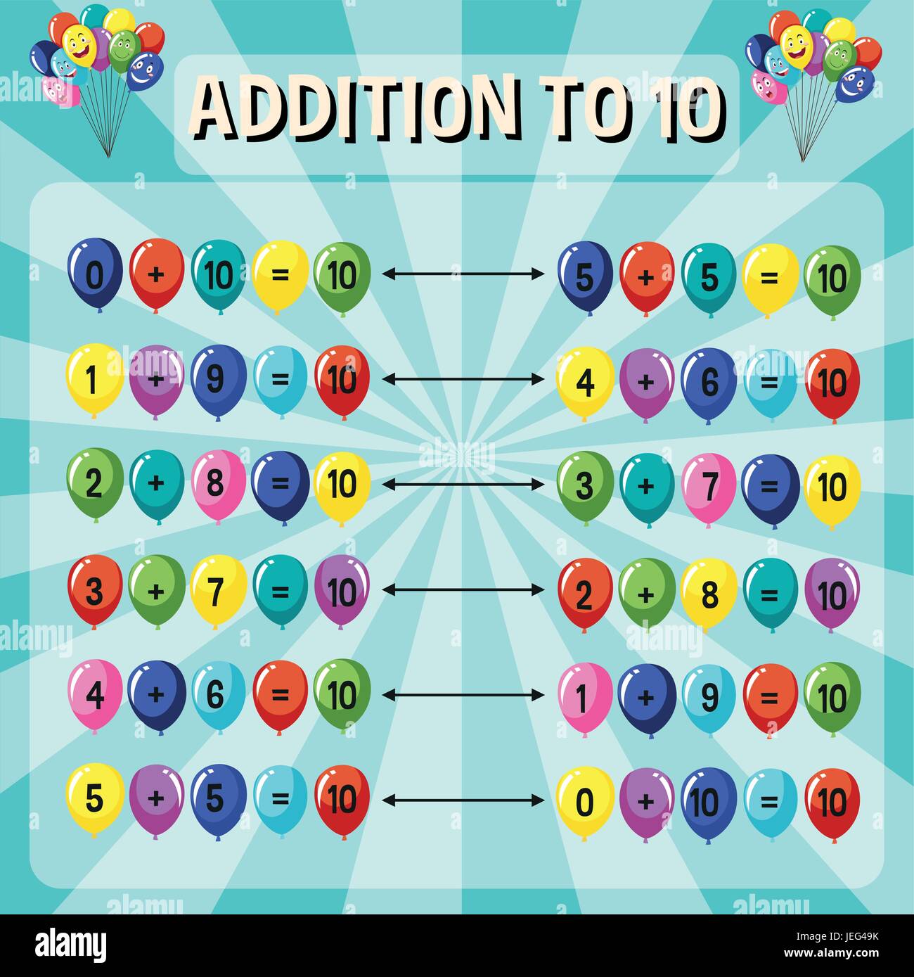 Addition to ten worksheet on blue background illustration Stock Vector ...