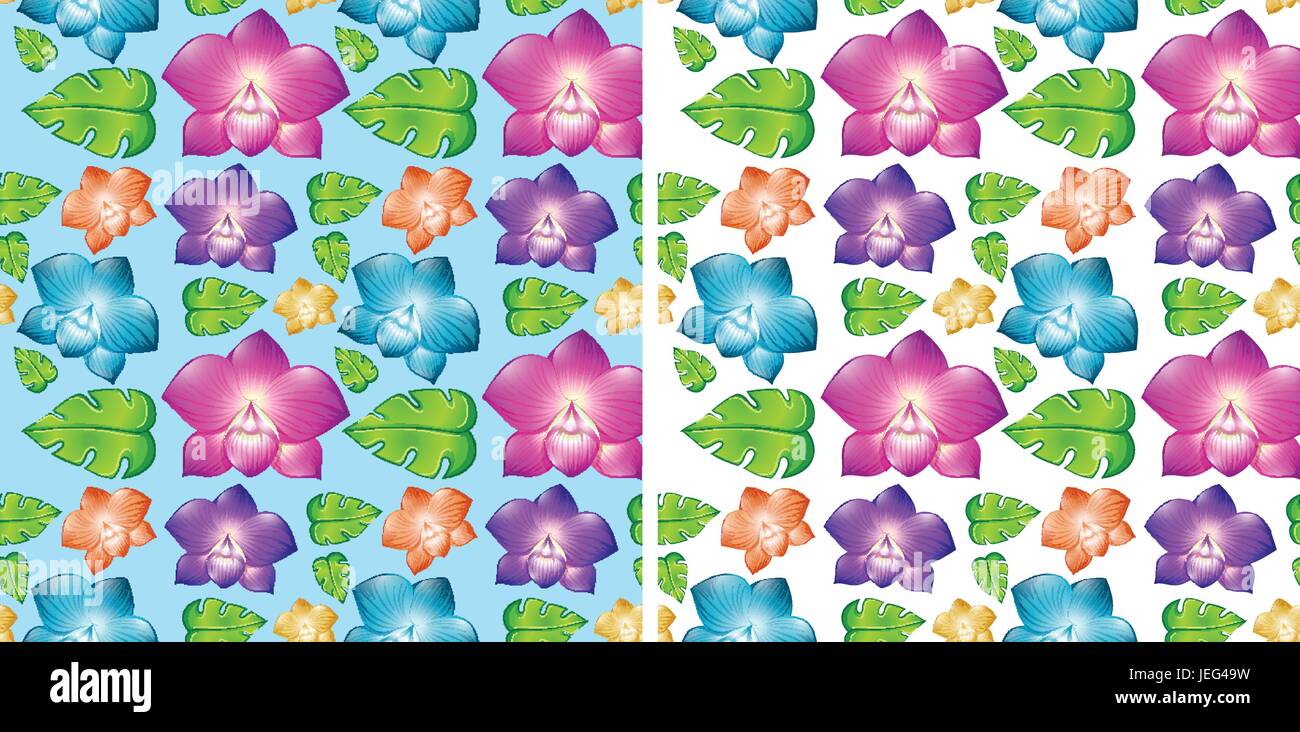 Two seamless backgrounds with colorful flowers illustration Stock ...