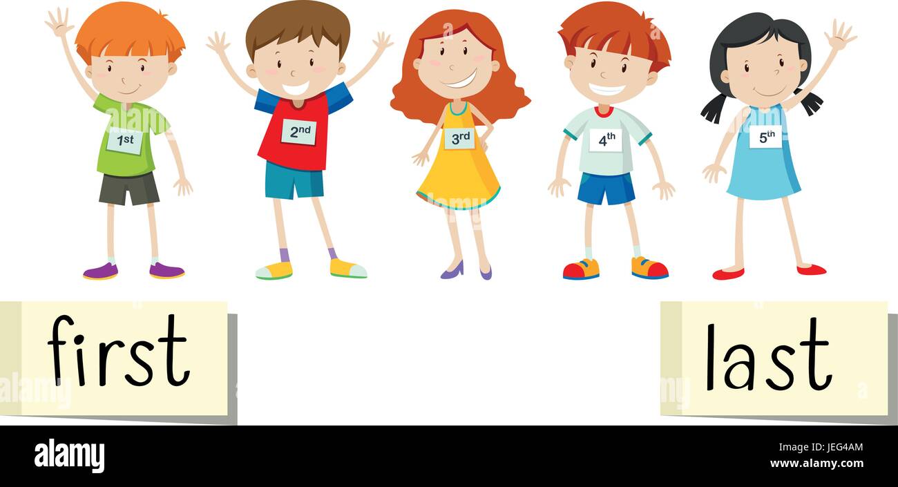 Opposite wordcard for first and last illustration Stock Vector Image ...