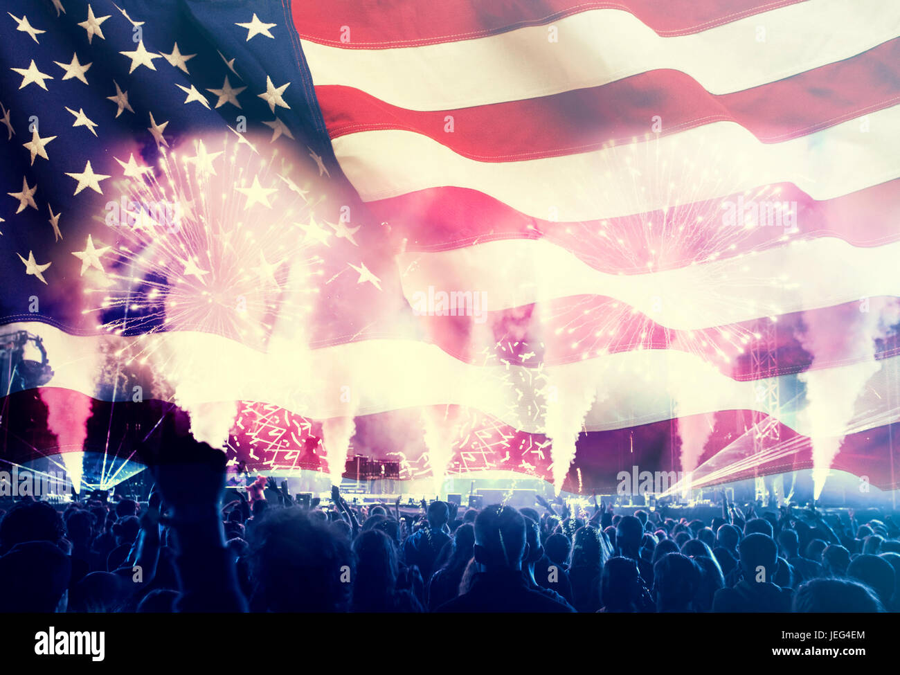 Crowd of people celebrating Independence Day. United States of America ...