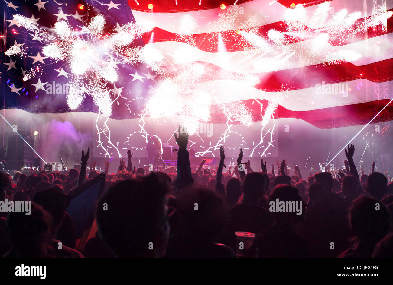 Crowd of people celebrating Independence Day. United States of America ...