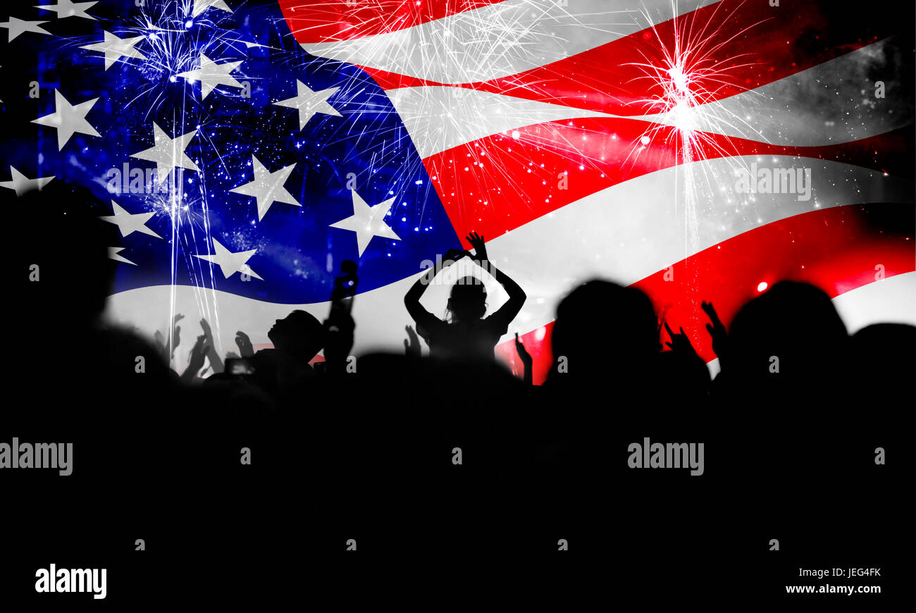 Crowd of people celebrating Independence Day. United States of America ...