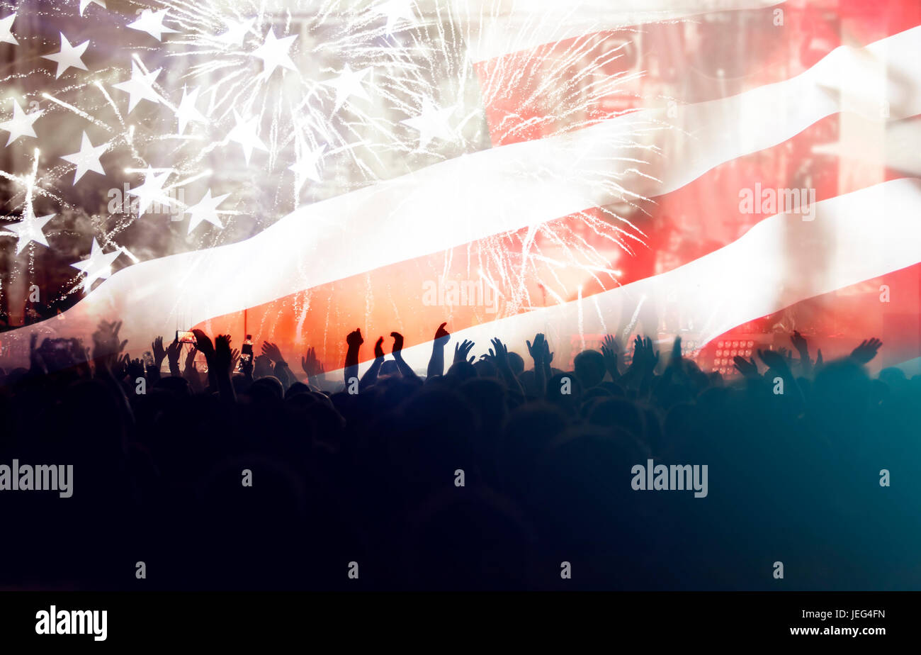 Crowd of people celebrating Independence Day. United States of America ...