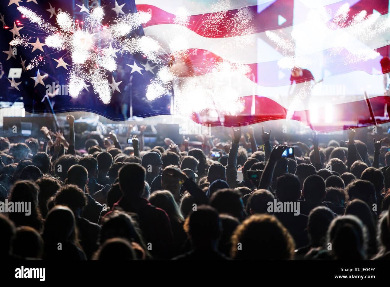 Crowd of people celebrating Independence Day. United States of America ...