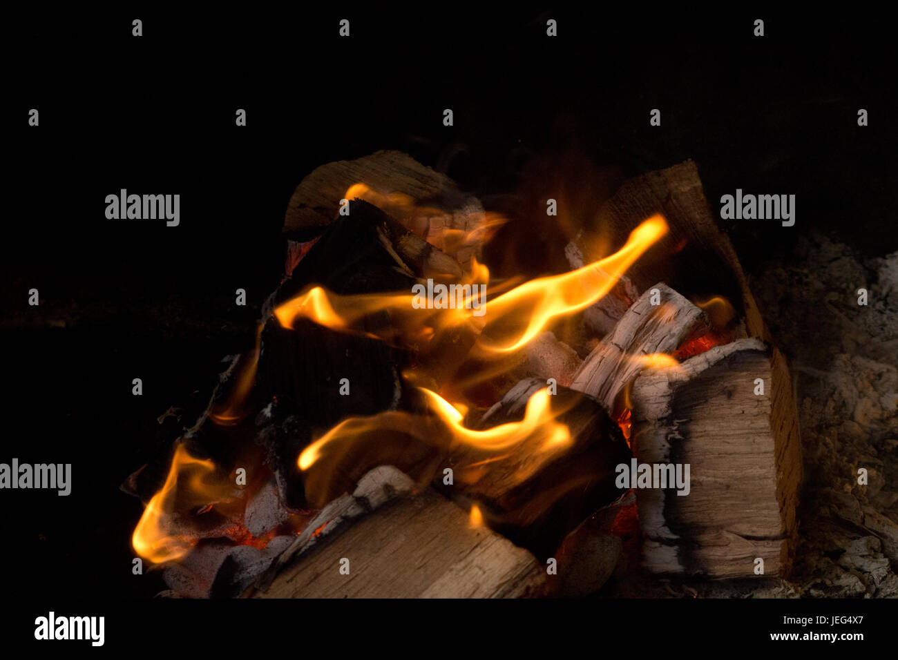 Image of a Camp Fire at Night, showing Hickory Logs Burning Stock Photo ...
