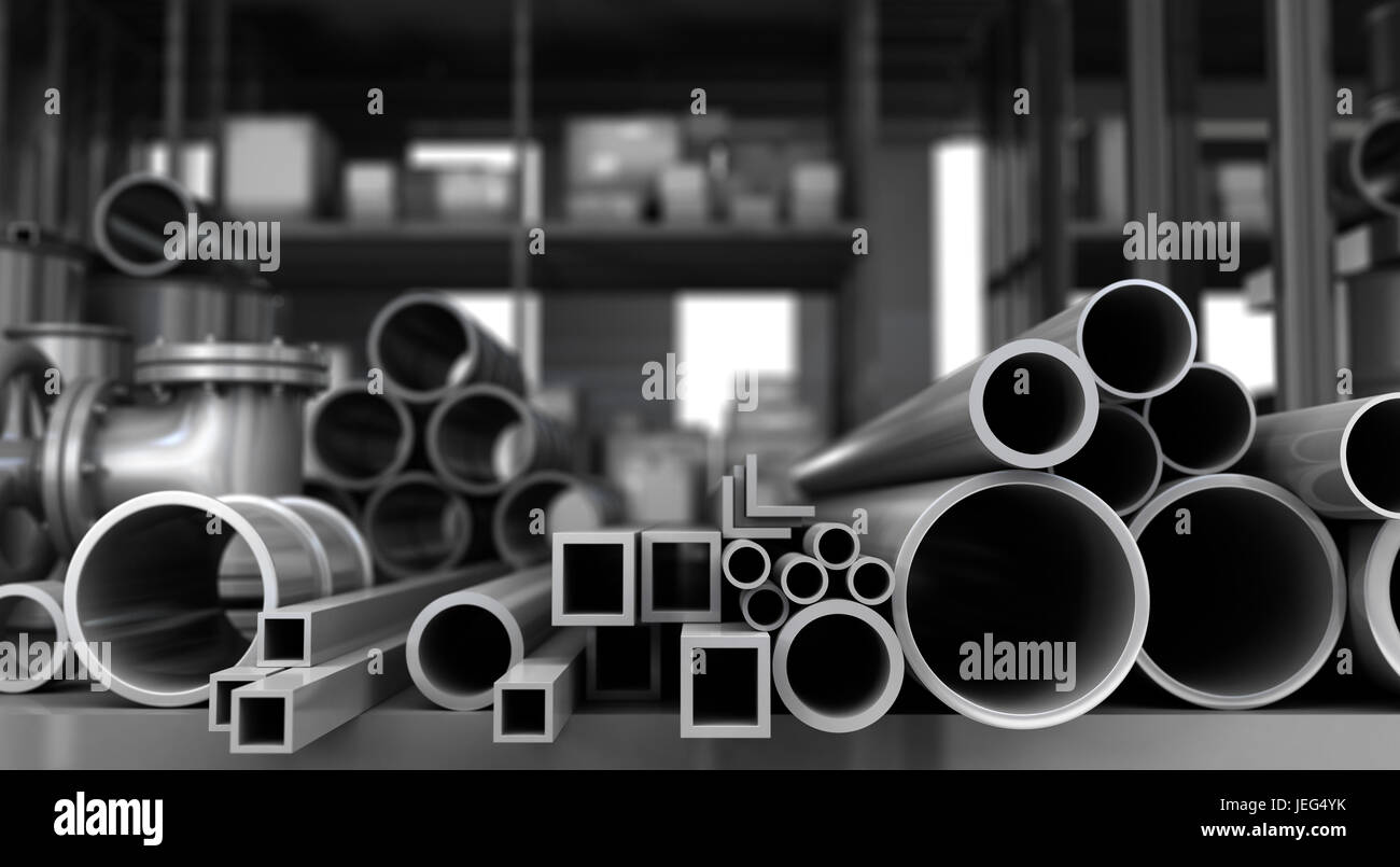 Metal objects in Warehouse - 3D Rendering Stock Photo - Alamy