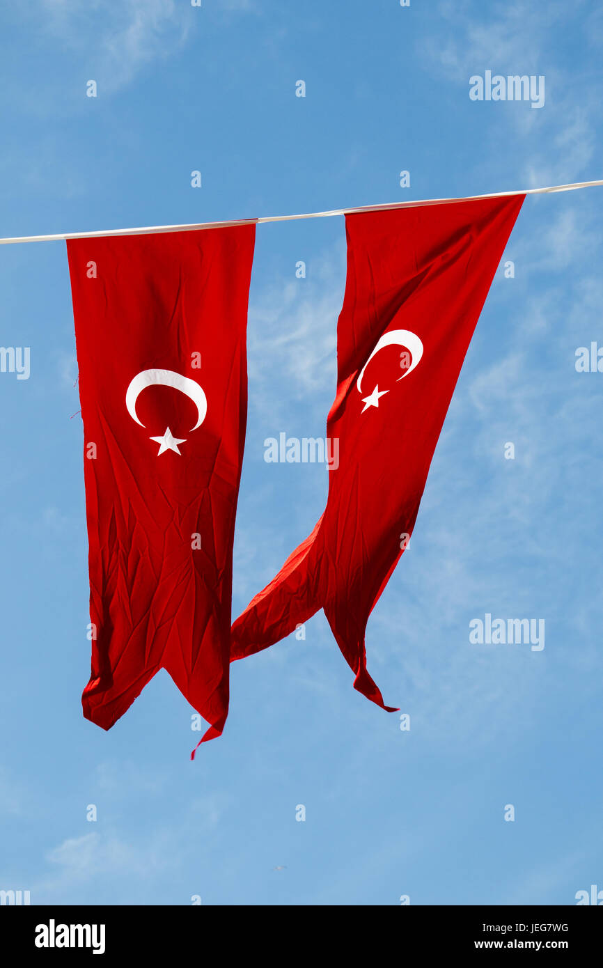 Turkish national flag in open air on a rope Stock Photo - Alamy