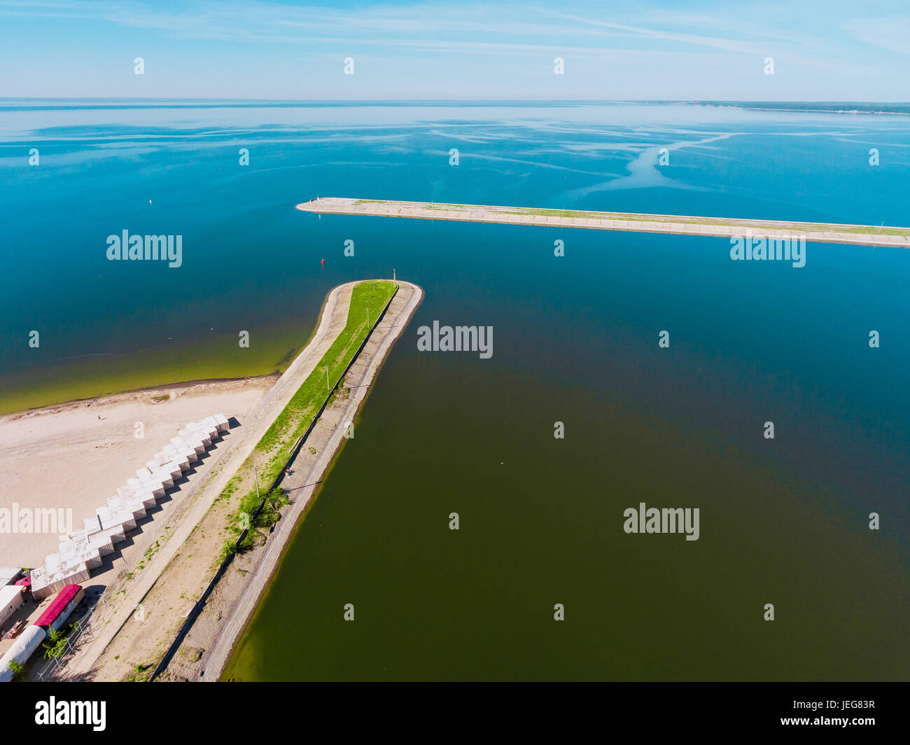 Aerial view of breakwater at sea, mole, pier, cutwater Stock Photo - Alamy