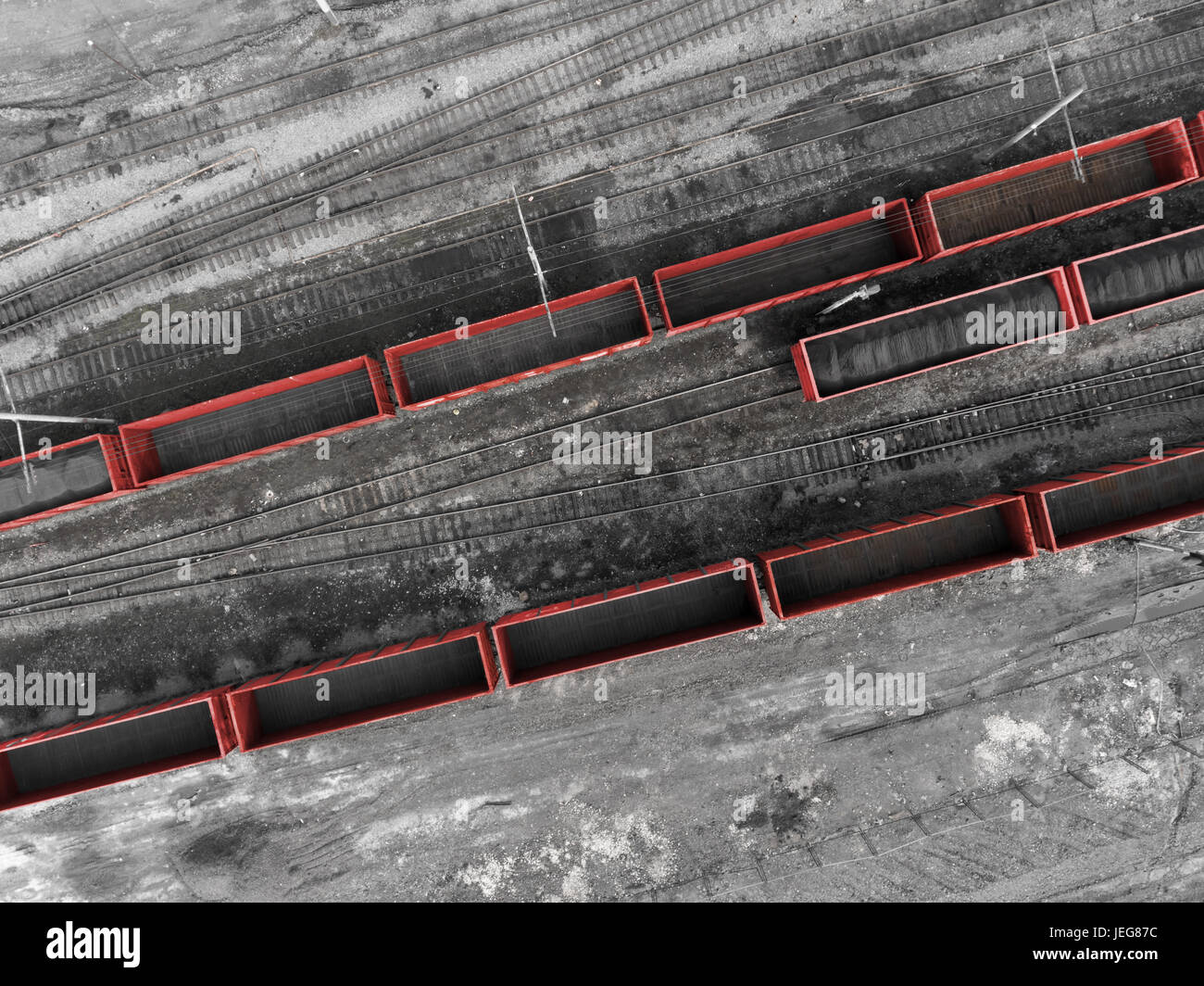 Panorama aerial view shot on railroad tracks with wagons Stock Photo ...