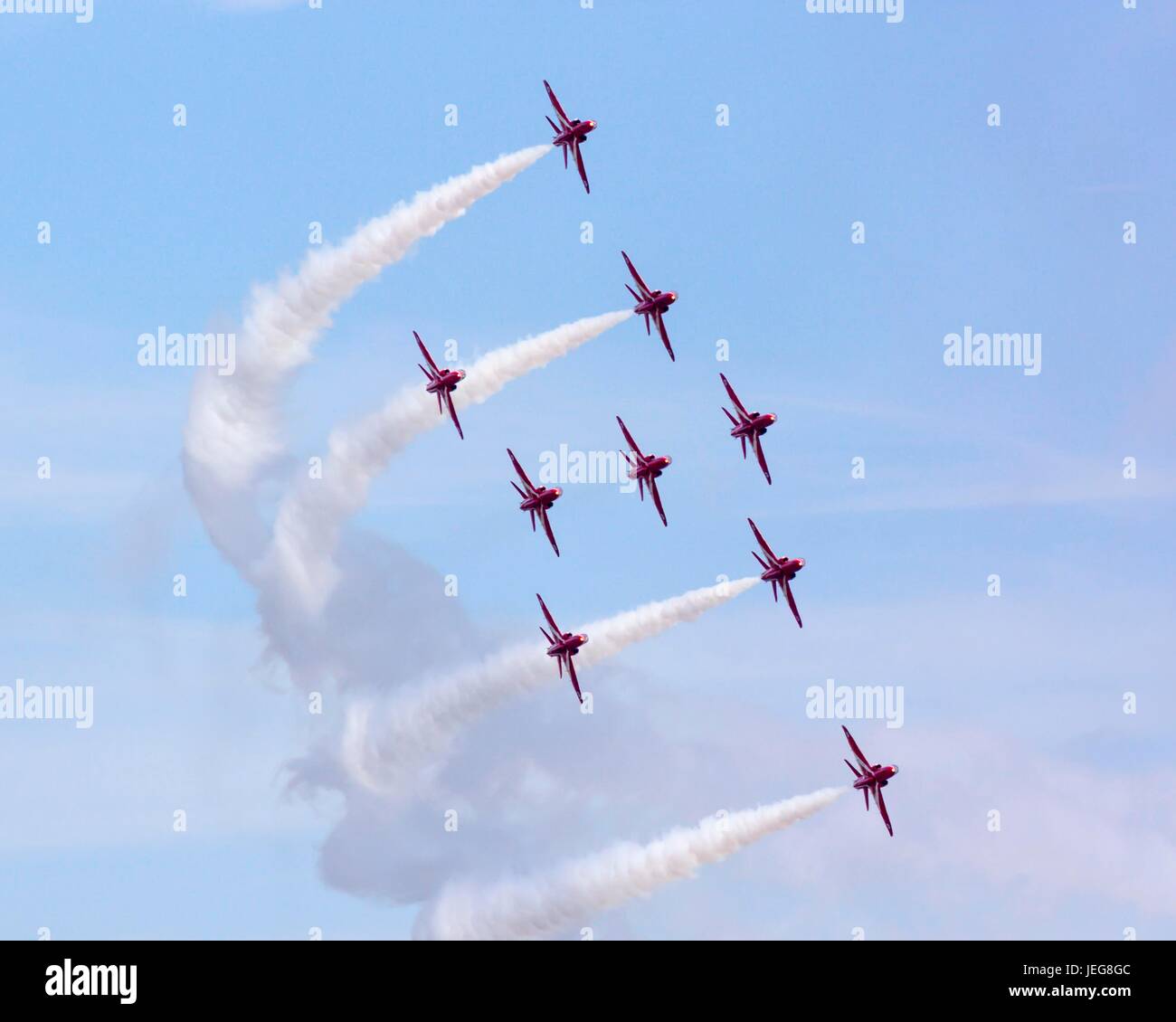 The Red Arrows. RAF aerobatics display team the Red Arrows give a ...