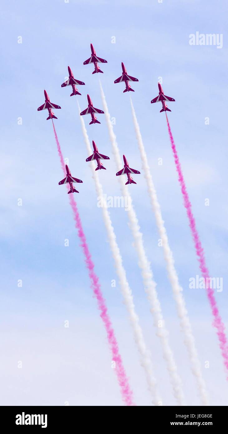 The Red Arrows. RAF aerobatics display team the Red Arrows give a ...