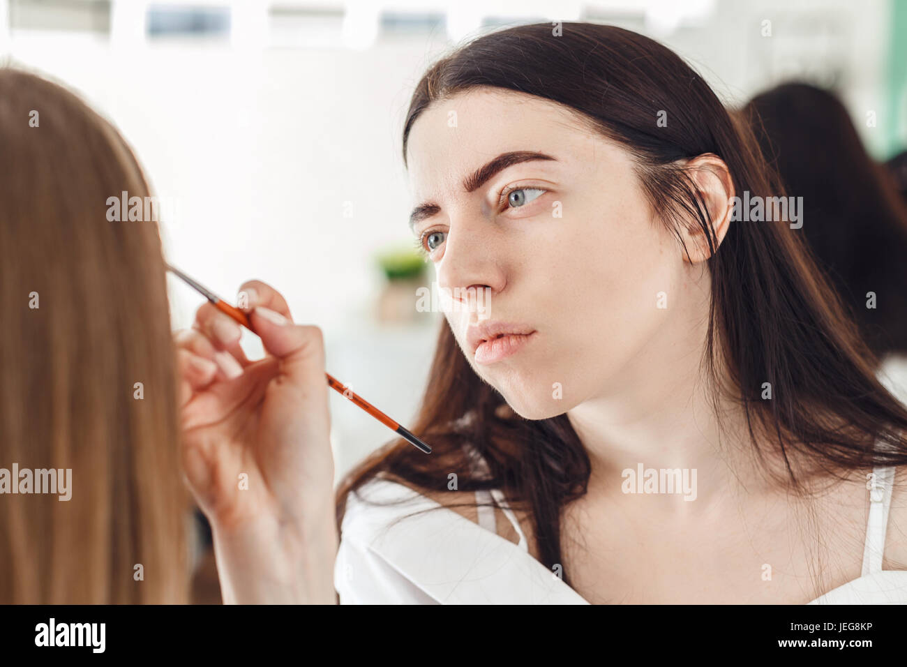 Portrait of a master in a beauty salon during the procedure Stock Photo ...
