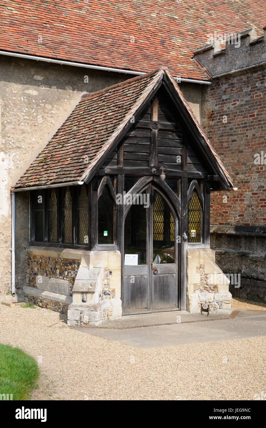 Porch of All Saints Church, Little Shelford, Cambridgeshire Stock Photo ...