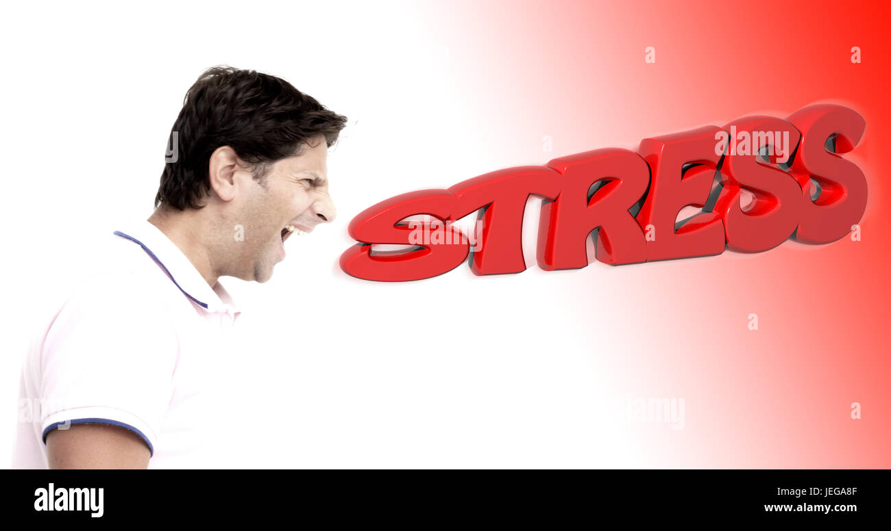 Man shouting STRESS Stock Photo - Alamy