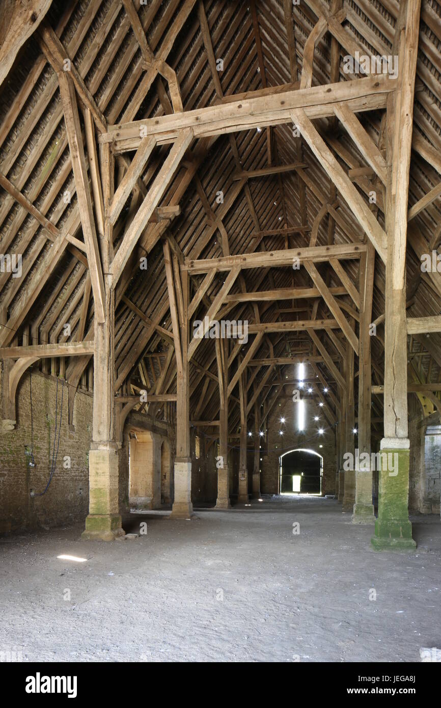 Great Coxwell, Medieval Barn, Oxfordshire, Interior to North-West Stock ...