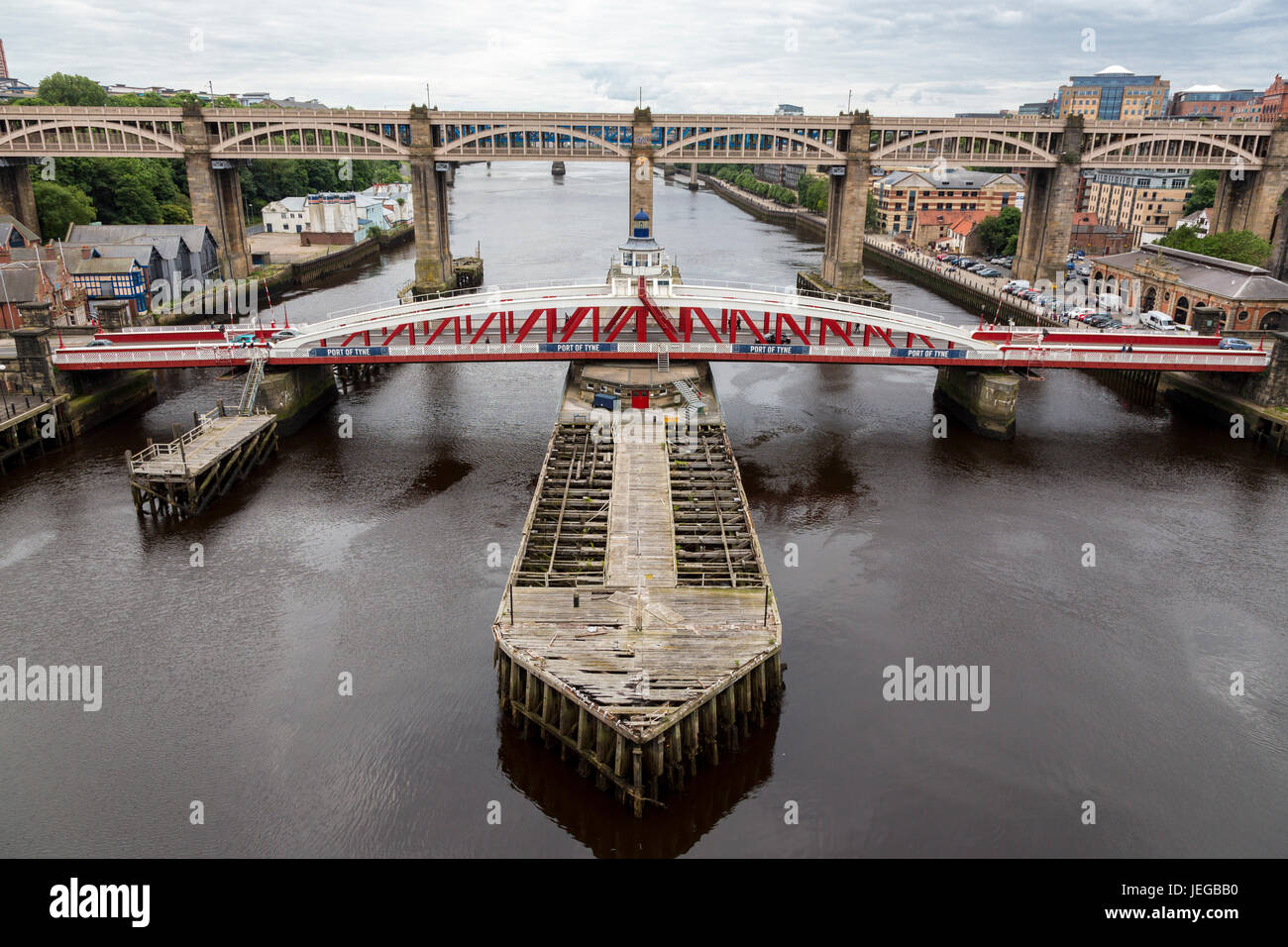 Newcastle-upon-Tyne, England, UK. Swing Bridge in Middle Ground, High ...