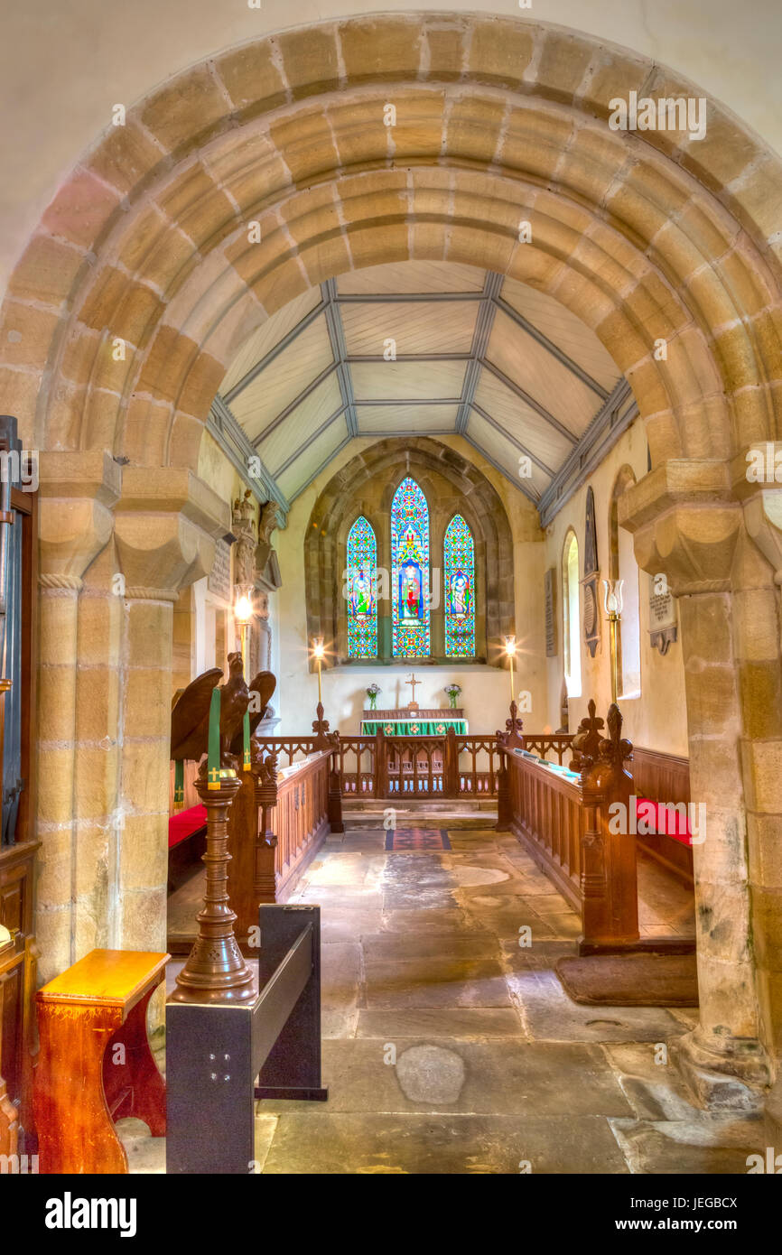 Yorkshire, England, UK. St. Oswald's Church Interior, Hauxwell, near ...