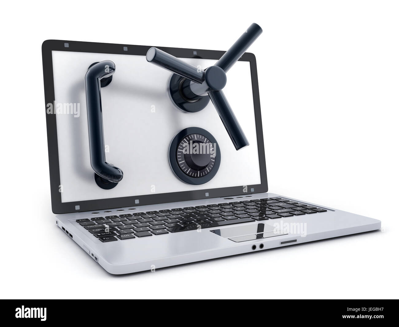 Abstract safe laptop on white background. 3d illustration Stock Photo ...
