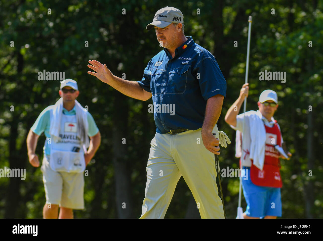 Cromwell CT, USA. 24th June, 2017. Boo Weekley acknowledges the fans ...