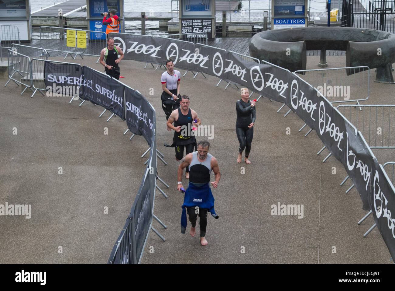 Cardiff Triathlon, Cardiff Bay, South Wales. 25 June 2017. Athletes ...