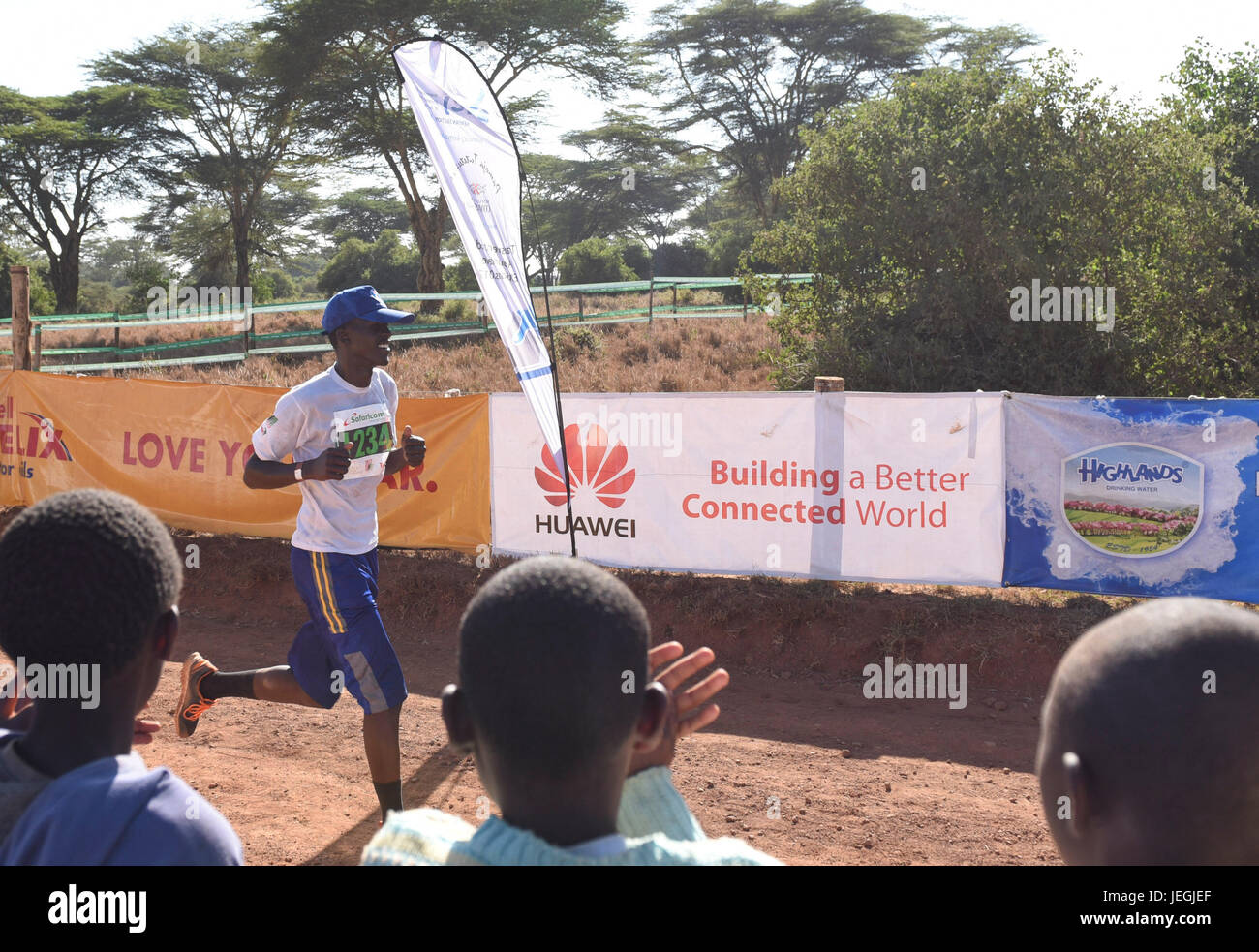 Nairobi. 24th June, 2017. A runner runs to the finish line during the ...