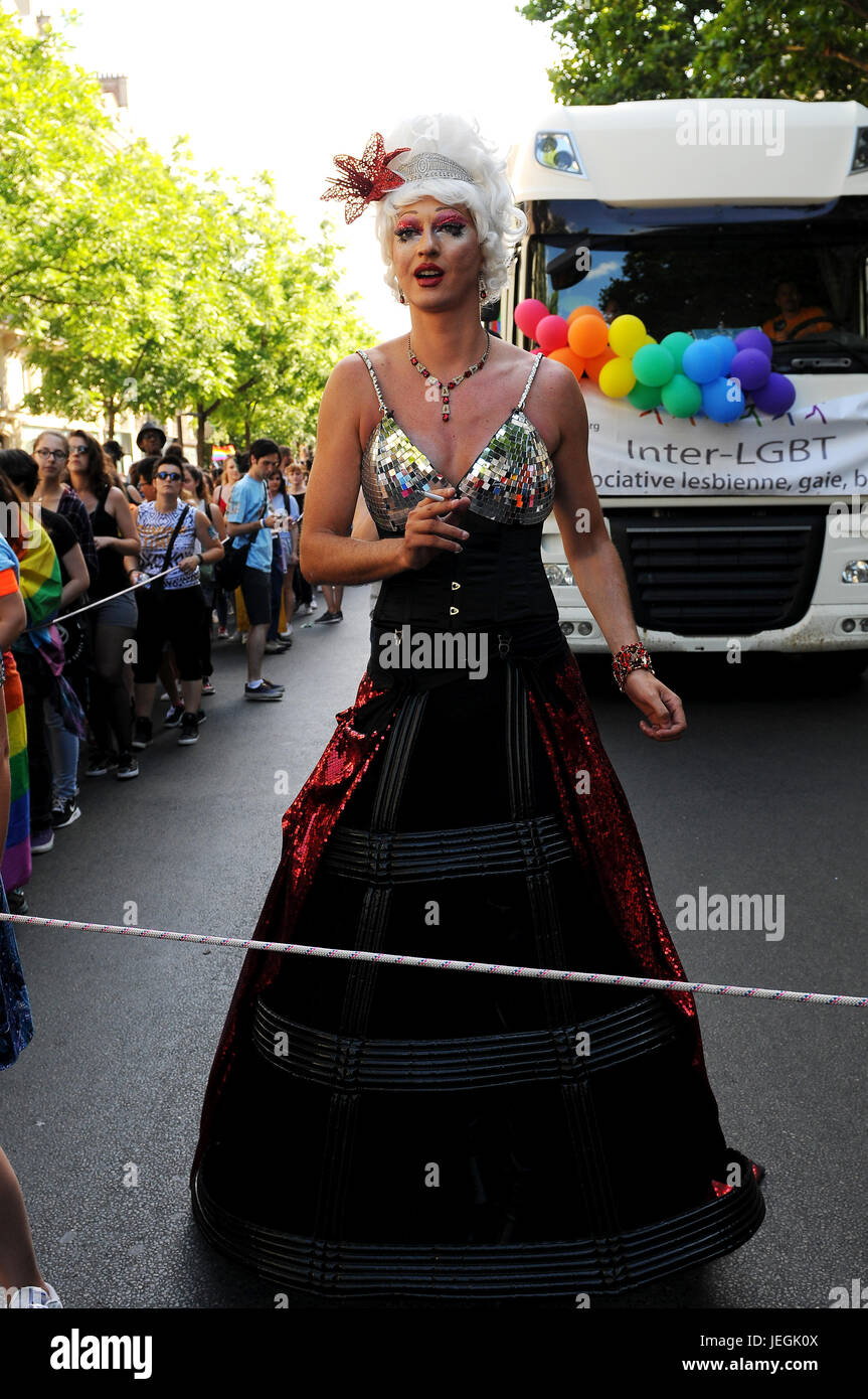 Paris, France. 24th June, 2017. Paris Rainbow flags are pictured as ...