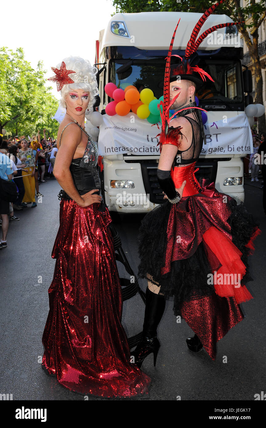 Paris, France. 24th June, 2017. Paris Rainbow flags are pictured as ...