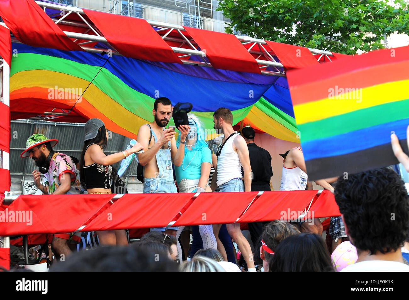 Paris, France. 24th June, 2017. Paris Rainbow flags are pictured as ...