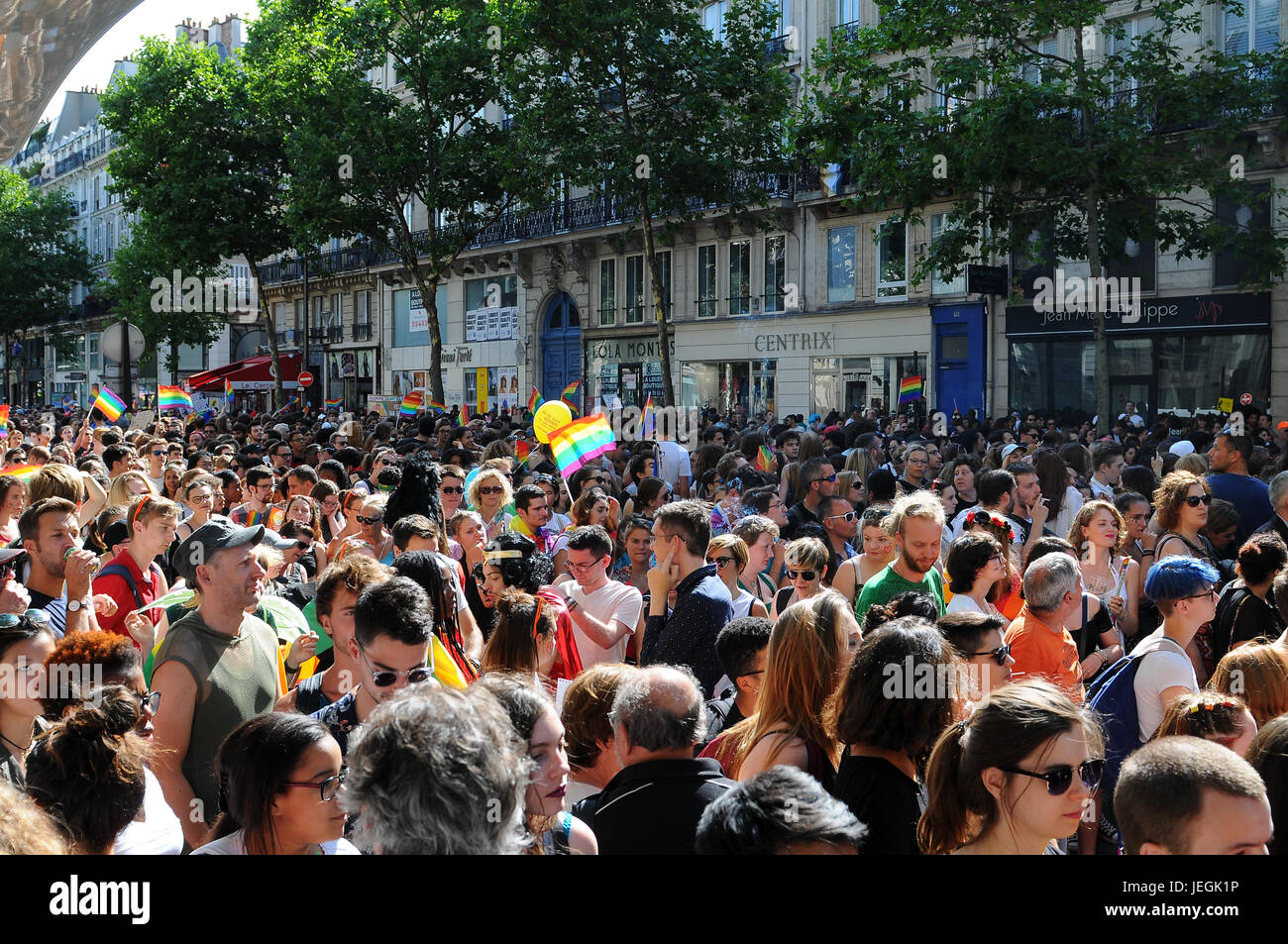 Paris, France. 24th June, 2017. Paris Rainbow flags are pictured as ...