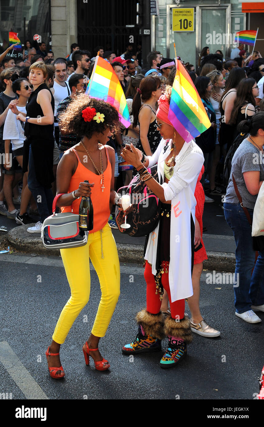 Paris, France. 24th June, 2017. Paris Rainbow flags are pictured as ...