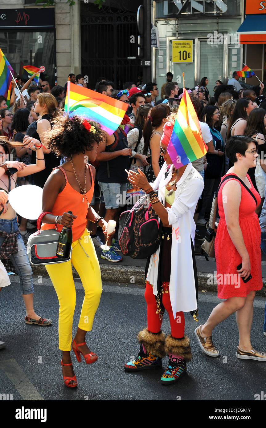 Paris, France. 24th June, 2017. Paris Rainbow flags are pictured as ...