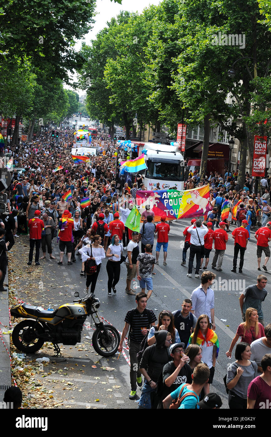 Paris, France. 24th June, 2017. Paris Rainbow flags are pictured as ...