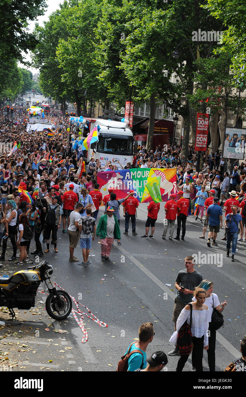 Paris, France. 24th June, 2017. Paris Rainbow flags are pictured as ...