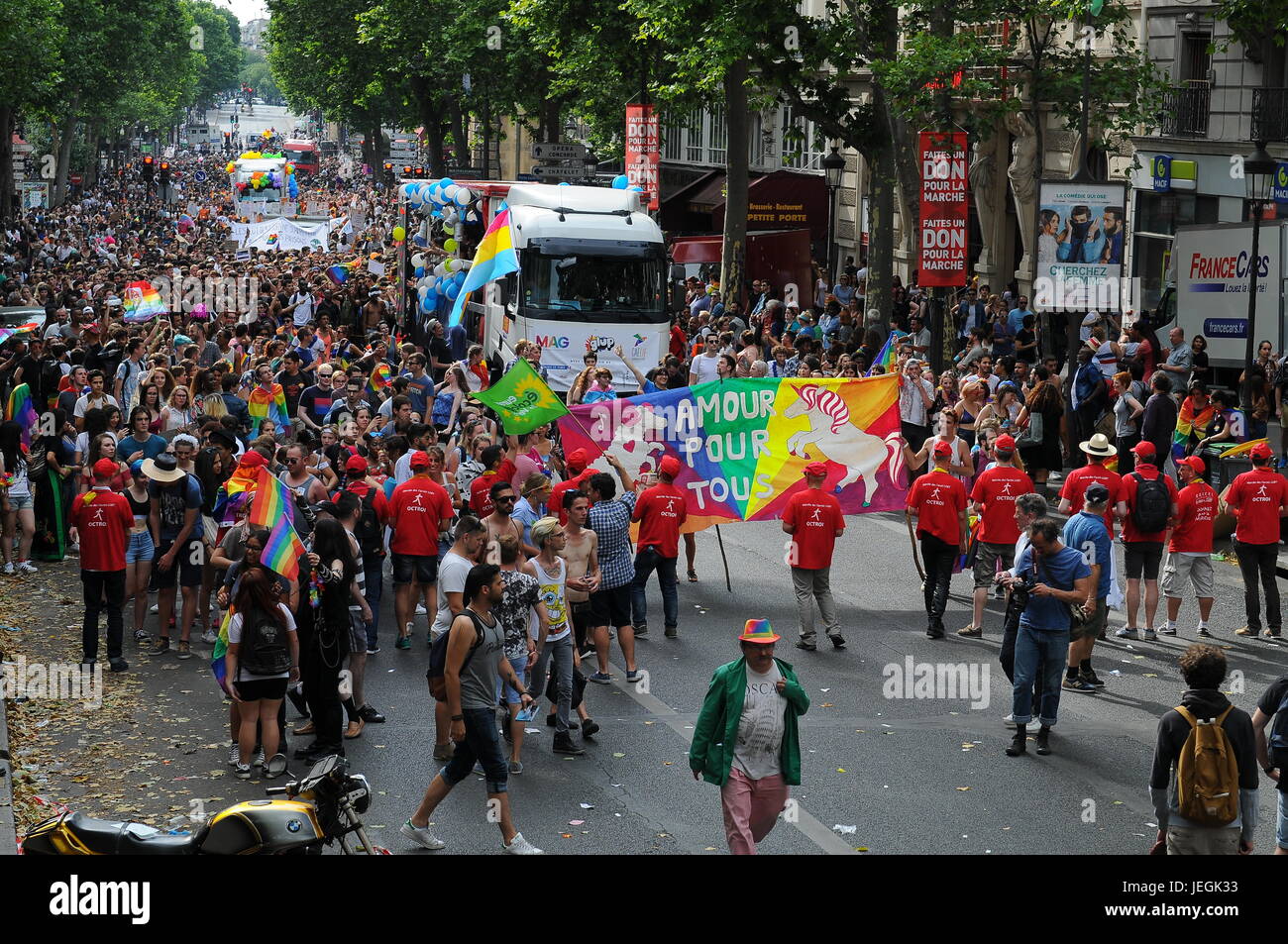 Paris, France. 24th June, 2017. Paris Rainbow flags are pictured as ...