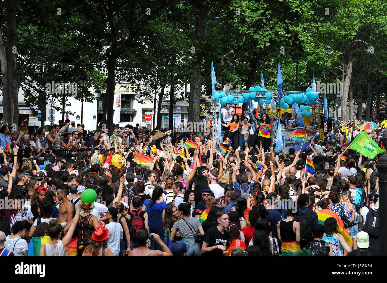 Paris, France. 24th June, 2017. Paris Rainbow flags are pictured as ...