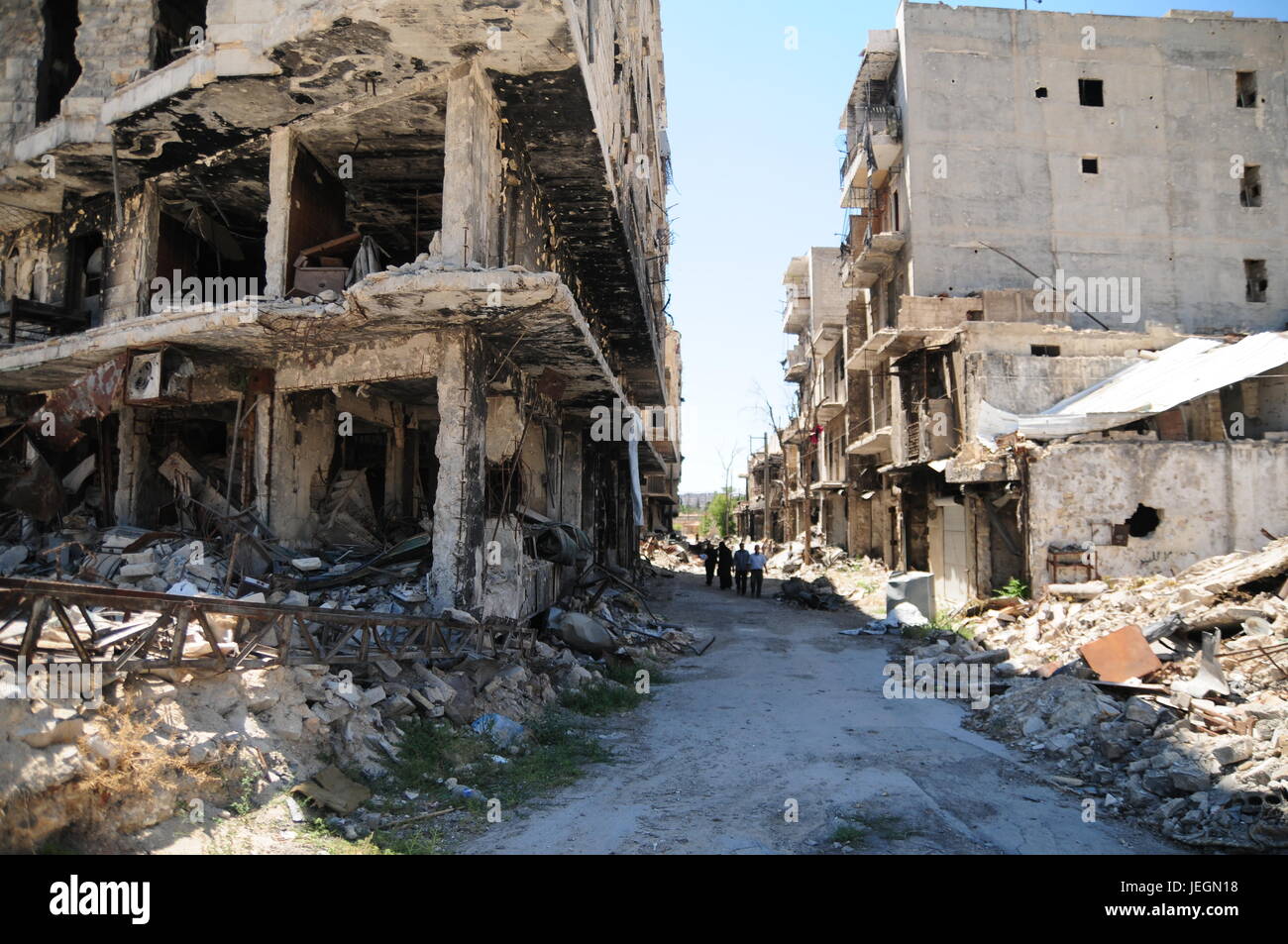 Picture of many buildings around the citadel of Aleppo, Syria partially ...
