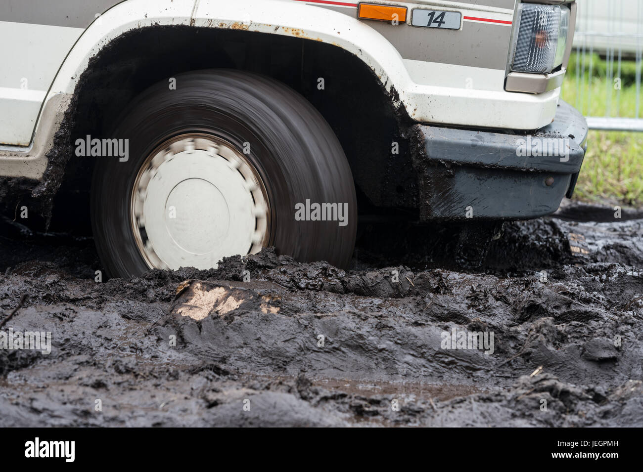 A motorhome stuck in the mud while trying to leave a camping site on ...