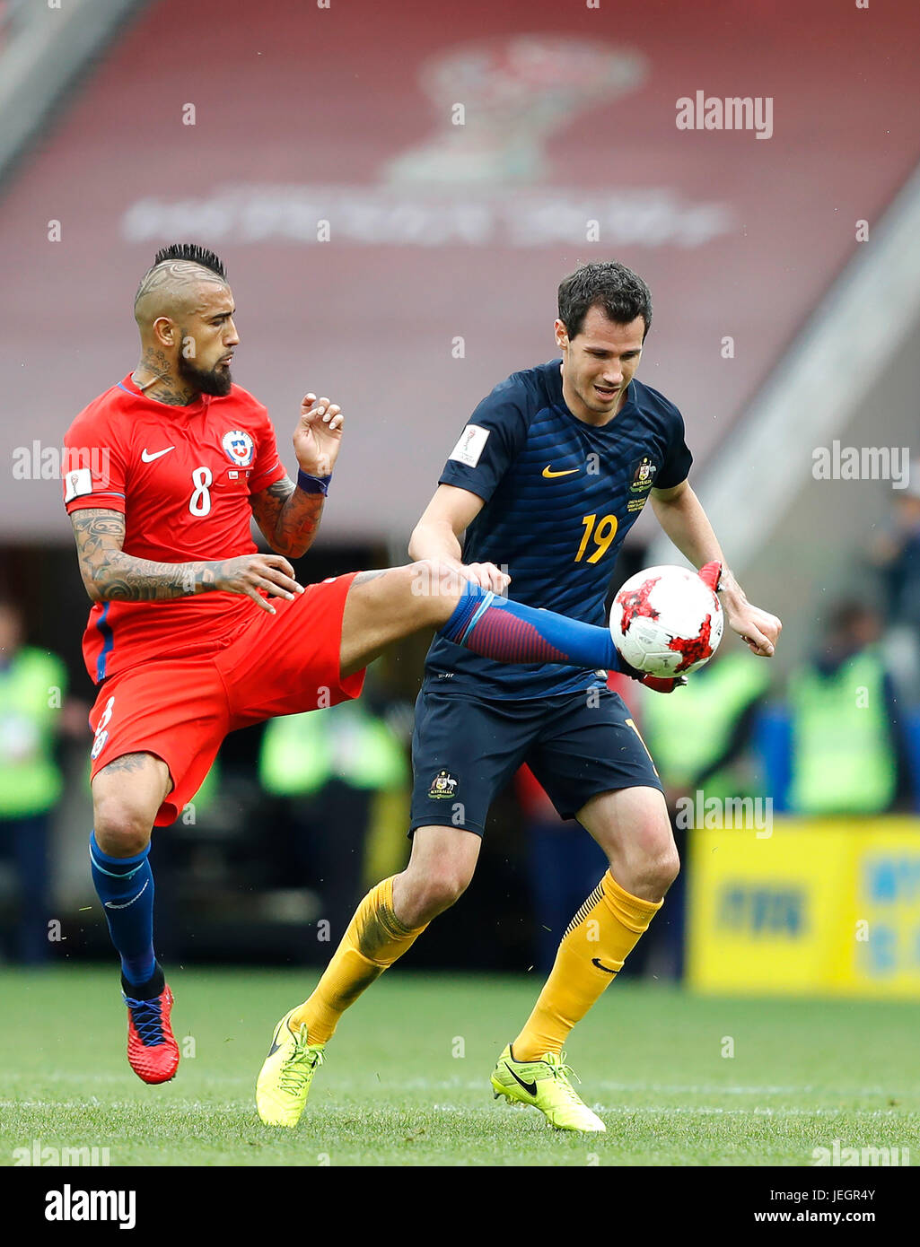 Moscow, Russia. 25th Jun, 2017. Arturo VIDAL of Chile contests ball ...