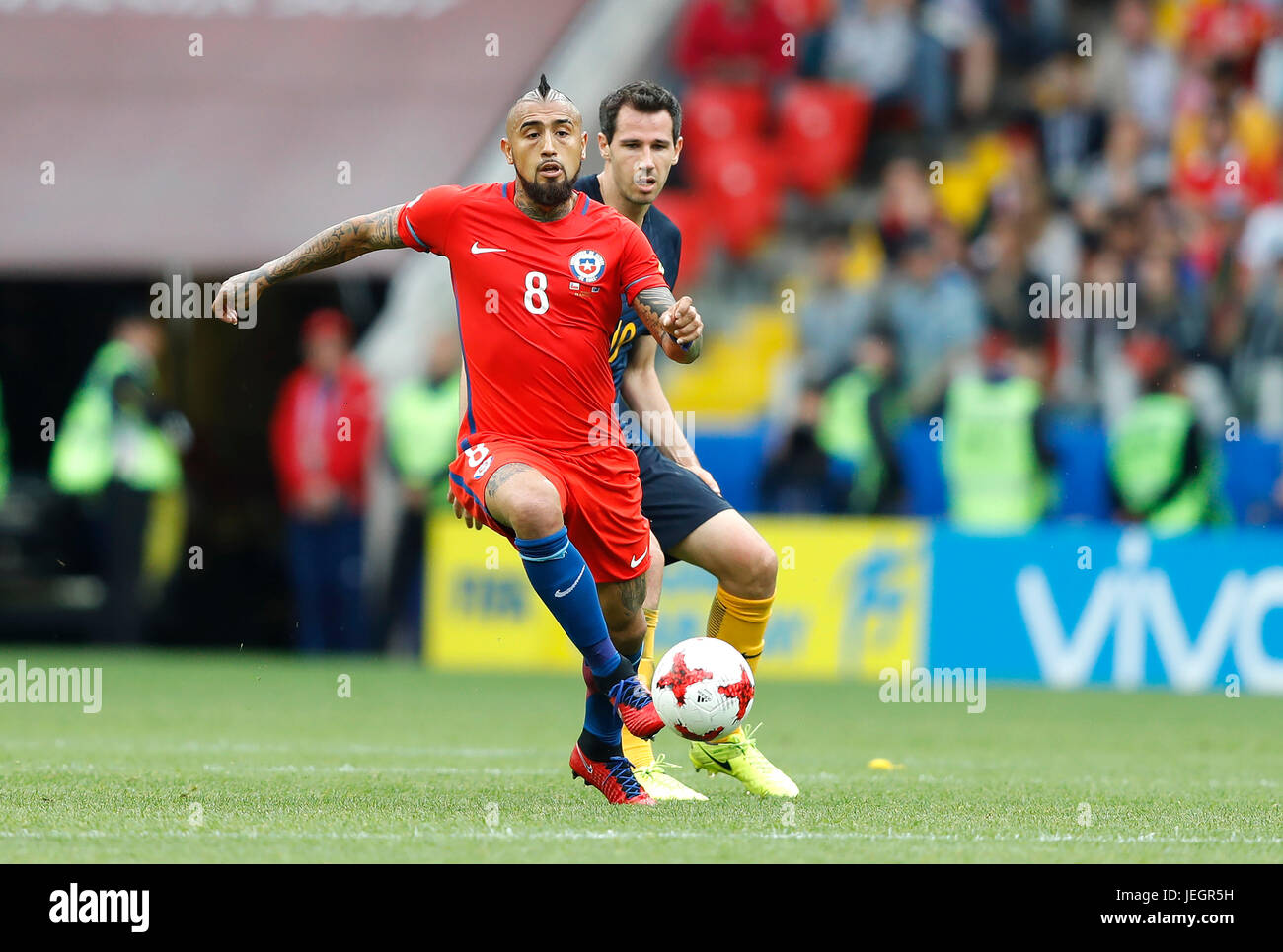 Moscow, Russia. 25th Jun, 2017. Arturo VIDAL of Chile contests ball ...